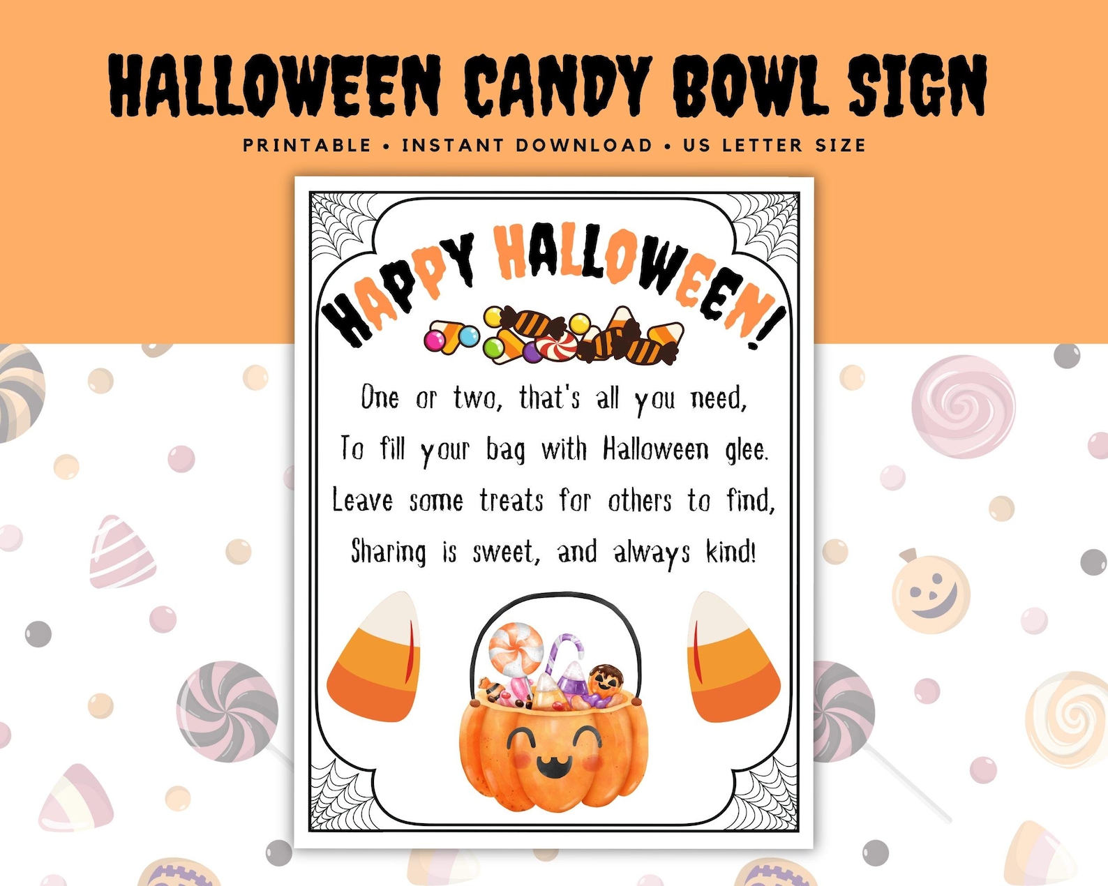 Halloween Candy Bowl Sign, Trick or Treat Sign, Halloween Porch Sign ...