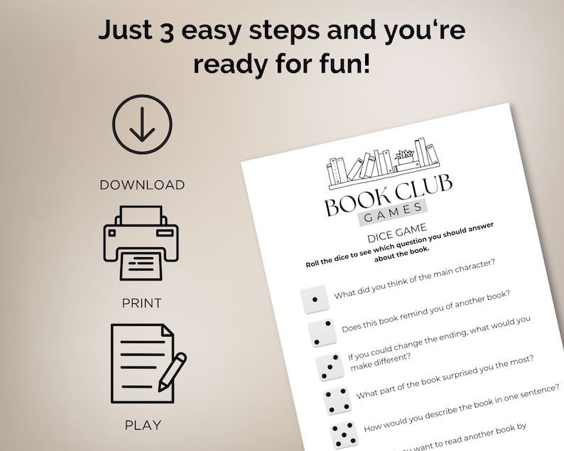 Book Club Dice Game, Book Club Icebreaker Game, Book Club Games, Book ...