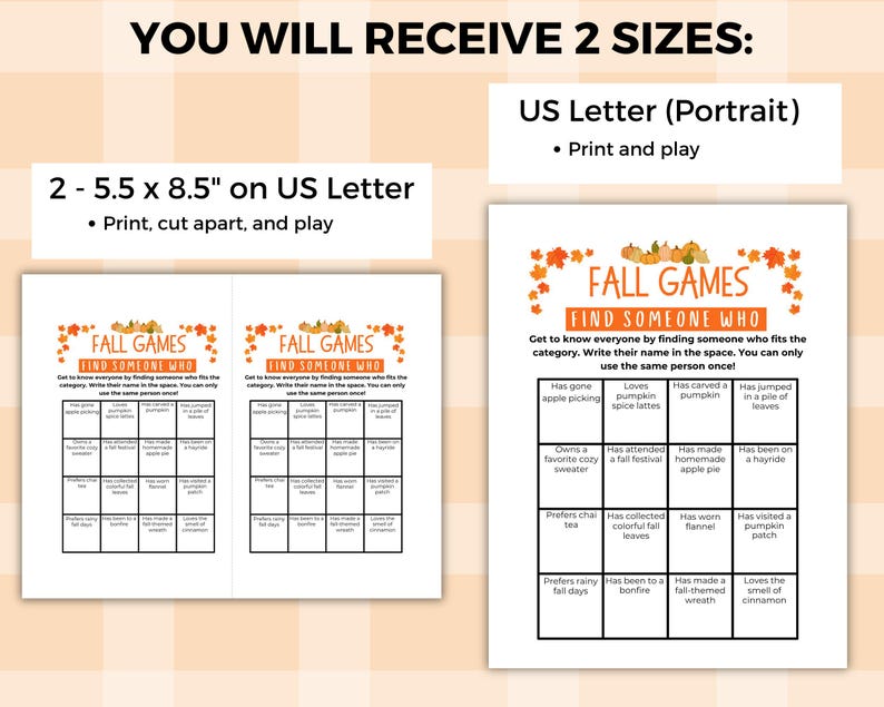 Fall Find Someone Who Game, Fall Find the Guest Bingo, Printable Fall ...