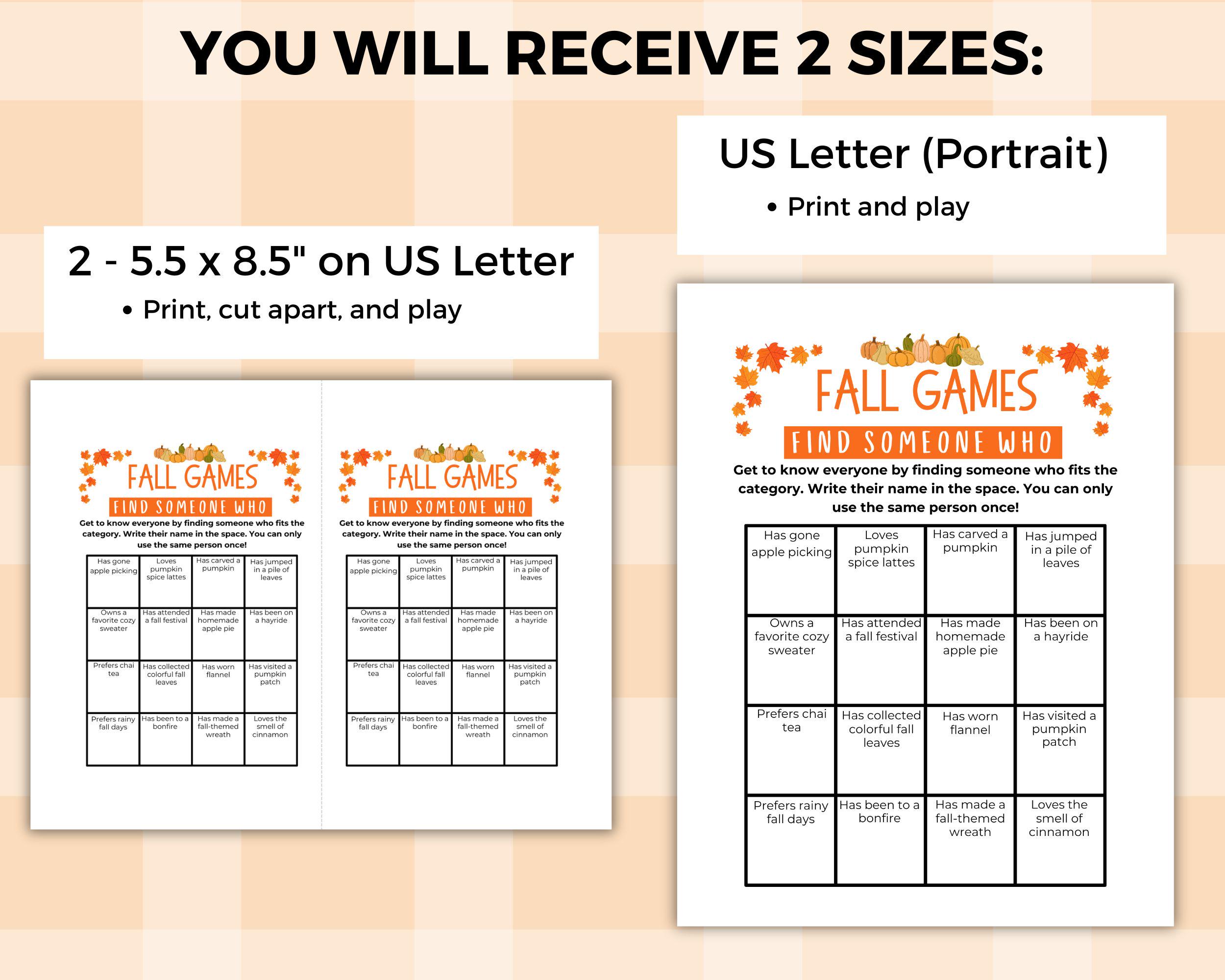 Fall Find Someone Who Game, Fall Find the Guest Bingo, Printable Fall ...