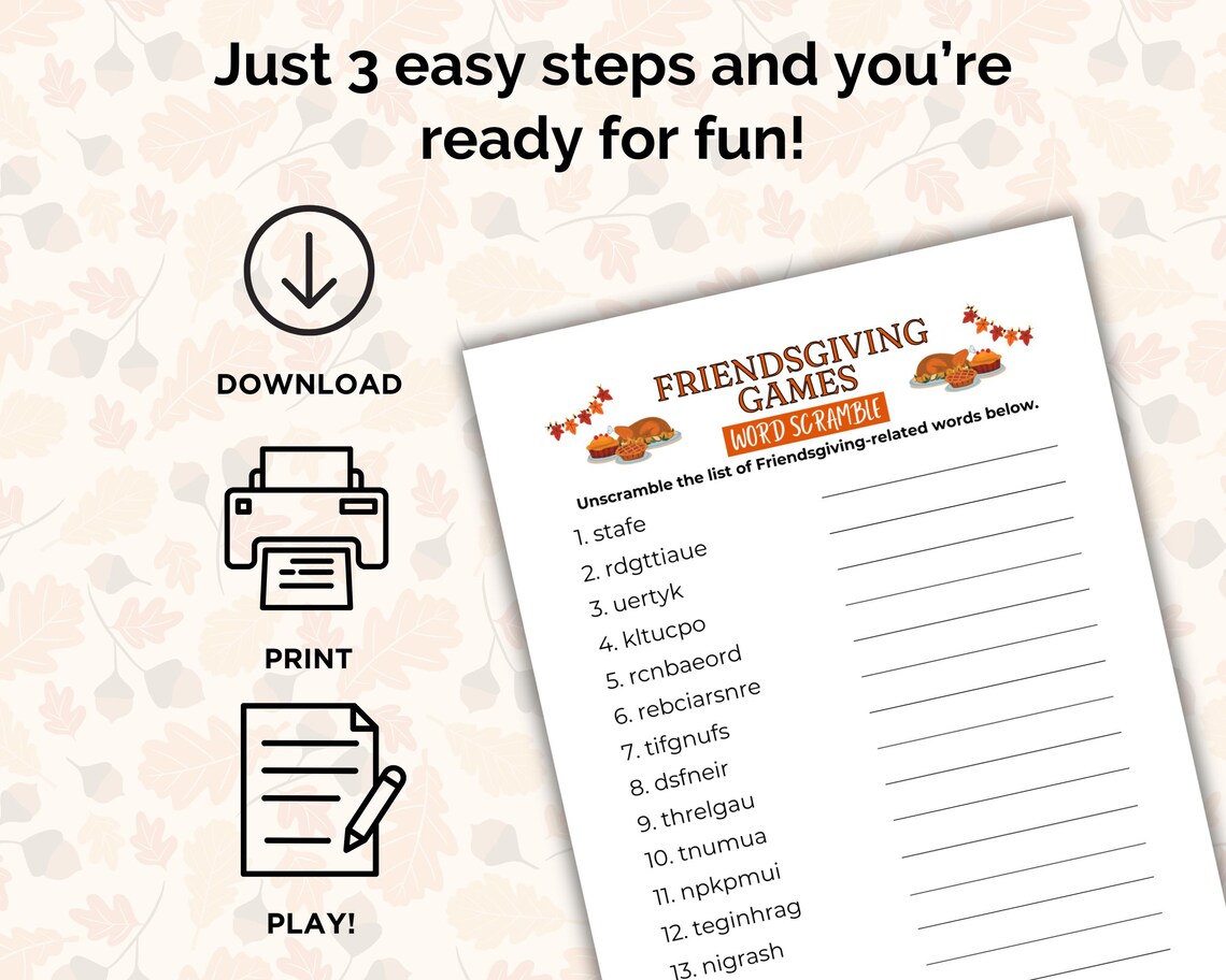 Friendsgiving Word Scramble, Friendsgiving Game, Word Scramble Game ...