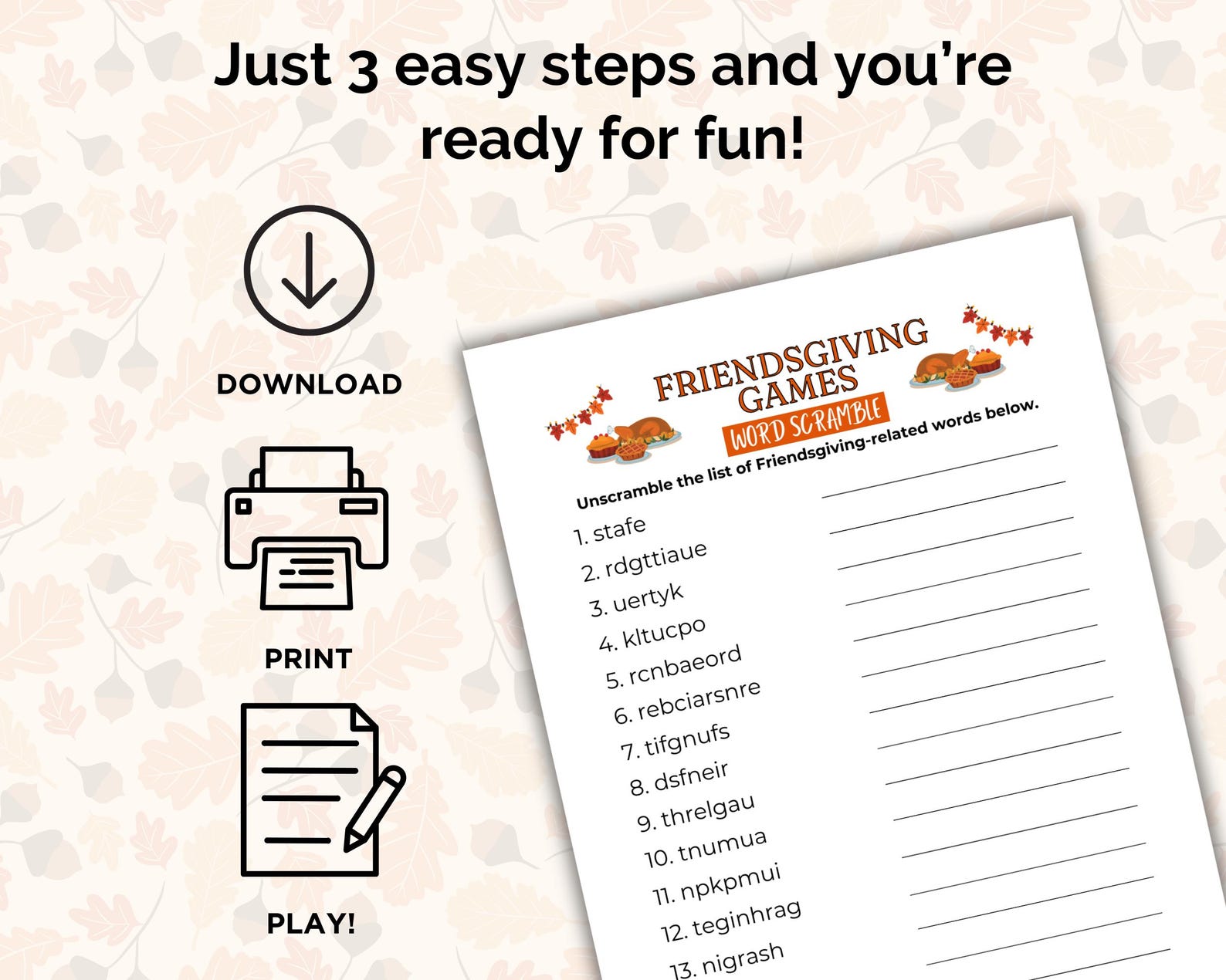 Friendsgiving Word Scramble, Friendsgiving Game, Word Scramble Game ...