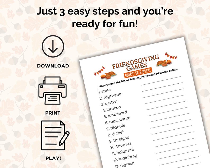Friendsgiving Word Scramble, Friendsgiving Game, Word Scramble Game ...