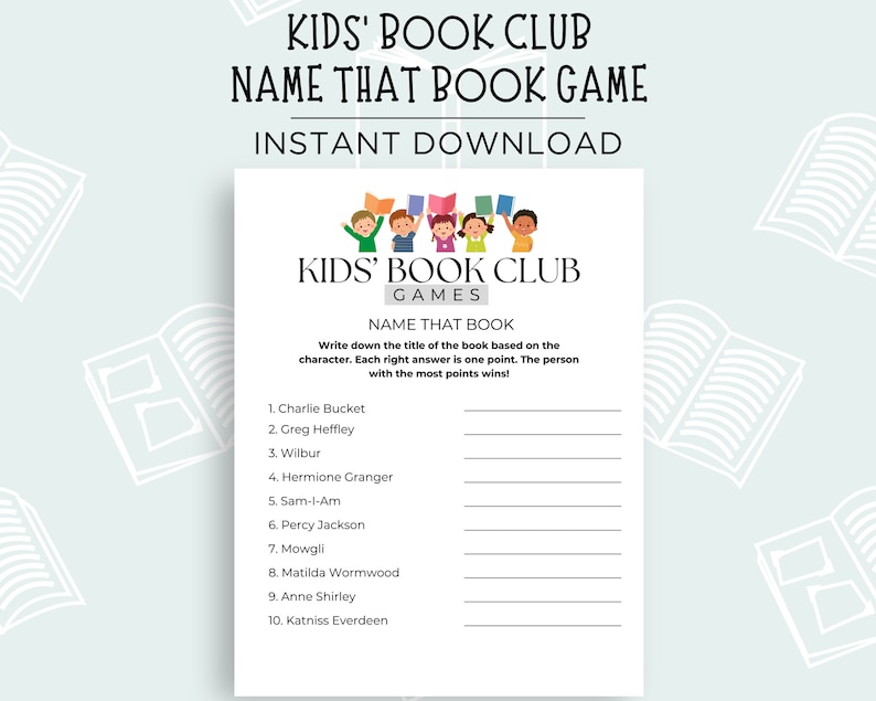 Kids Book Club Name That Book Game, Kids Book Club Icebreaker Game ...
