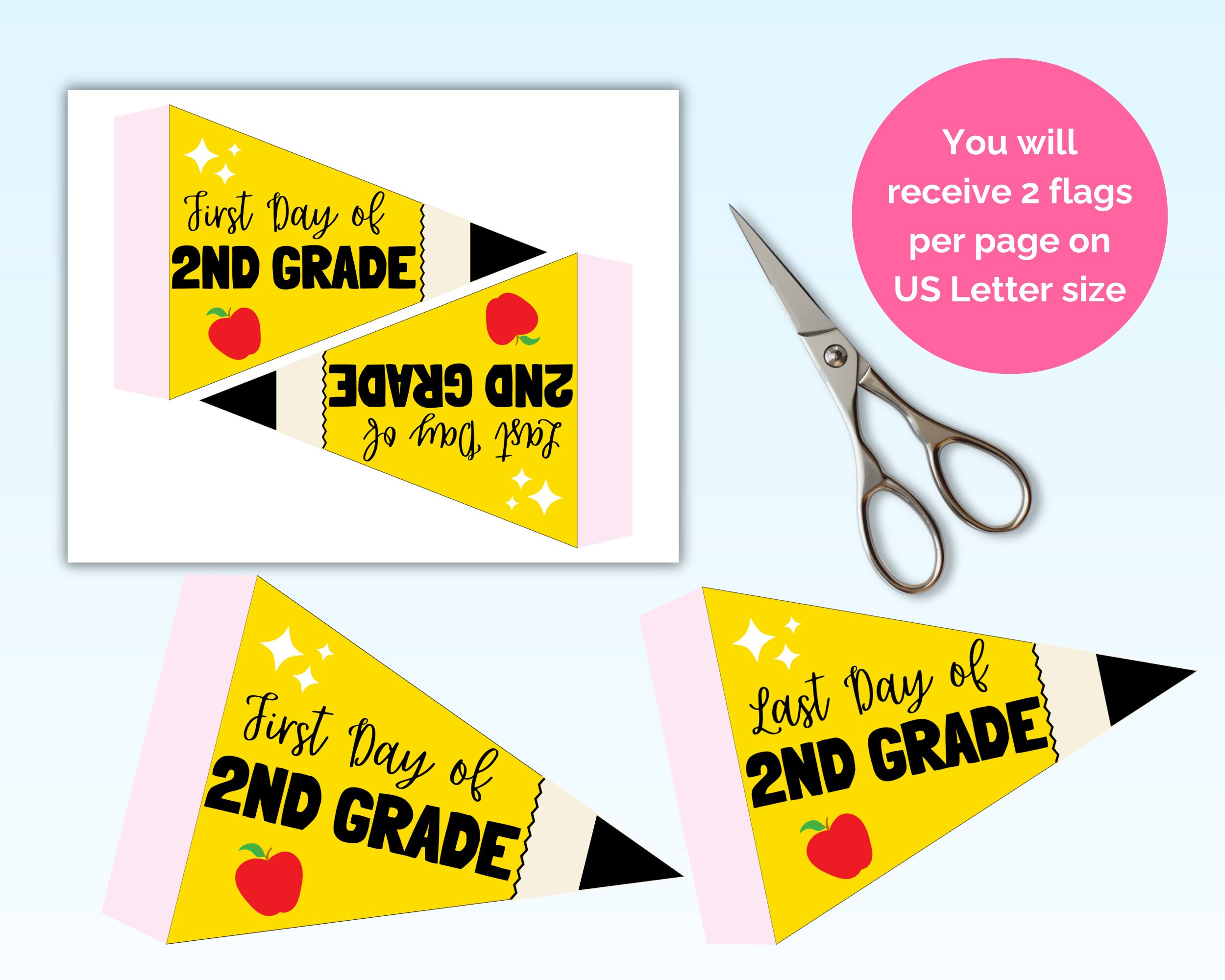 First Day of 2nd Grade Pennant Flags, Printable Back to School Flags ...