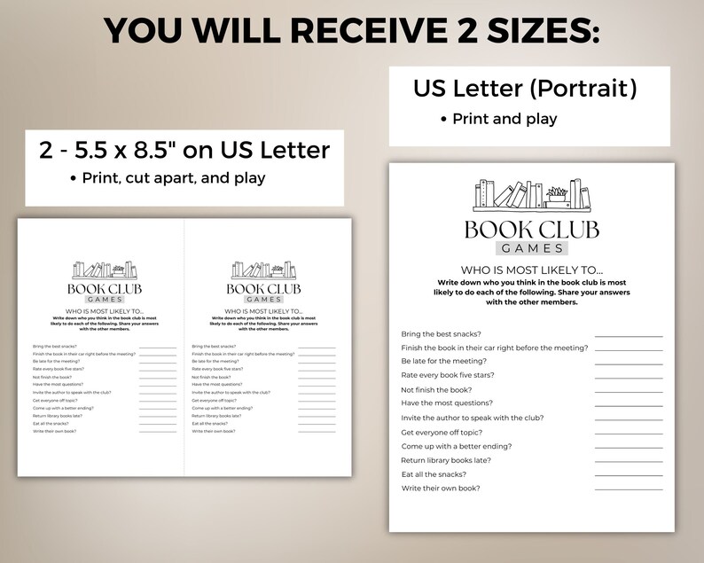 Book Club Who is Most Likely to Game, Book Club Icebreaker Game, Book ...