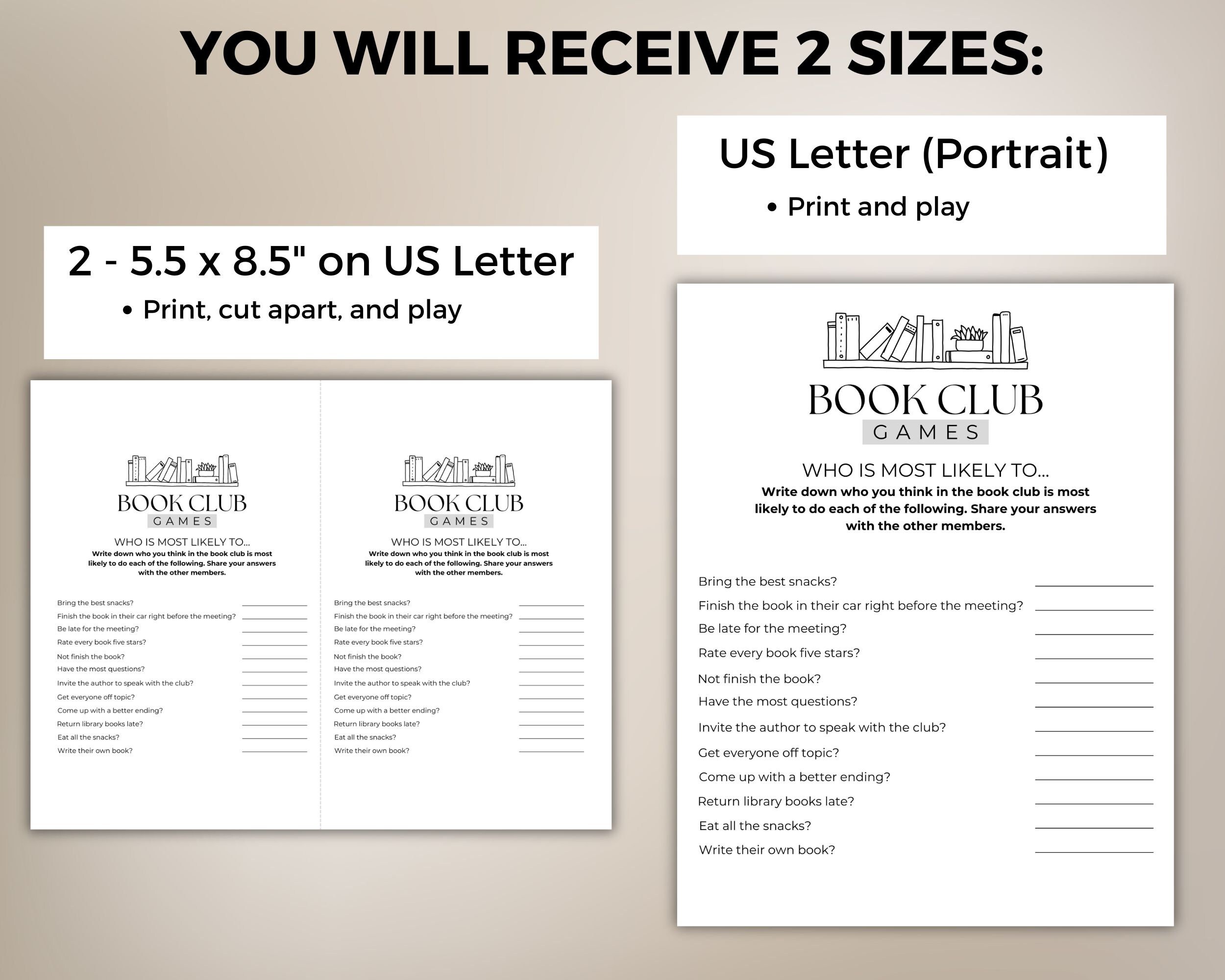 Book Club Who is Most Likely to Game, Book Club Icebreaker Game, Book ...