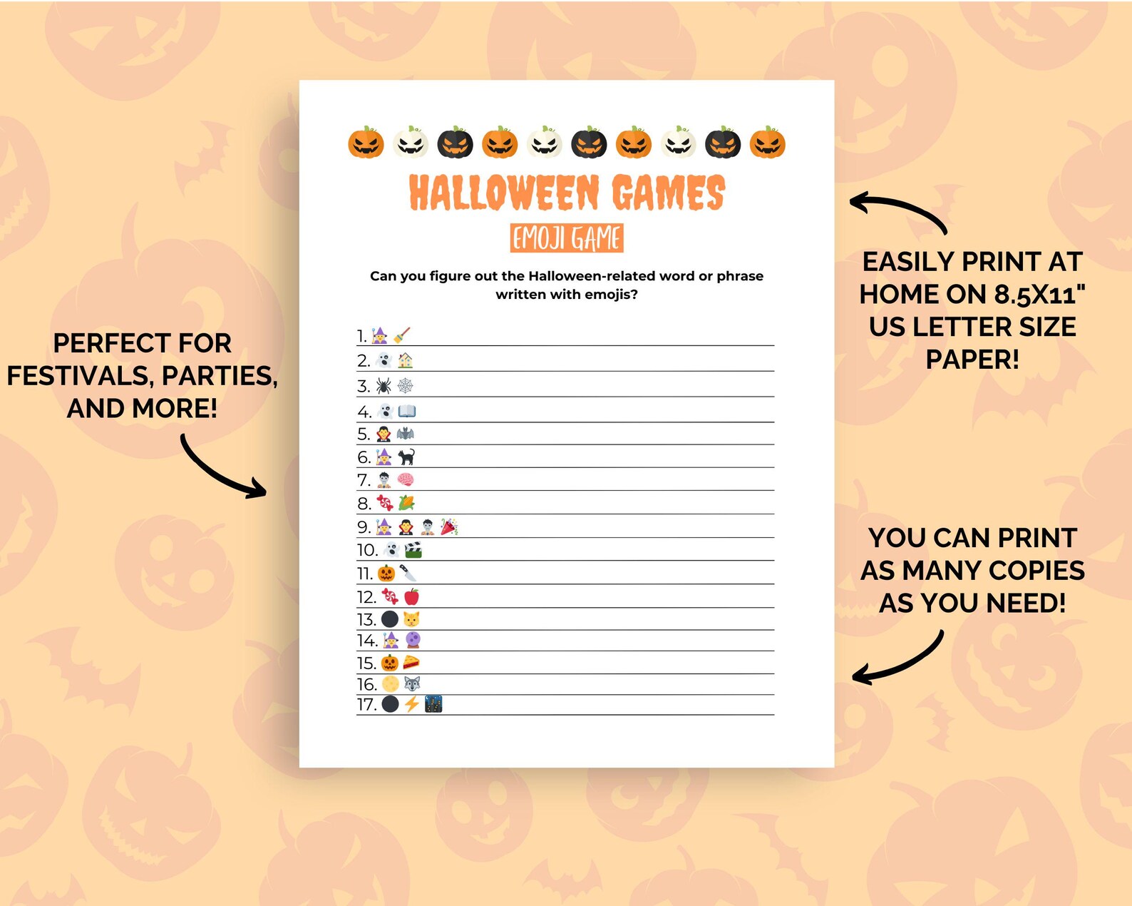 Halloween Emoji Game, Halloween Emoji Guessing Game, Halloween Party ...