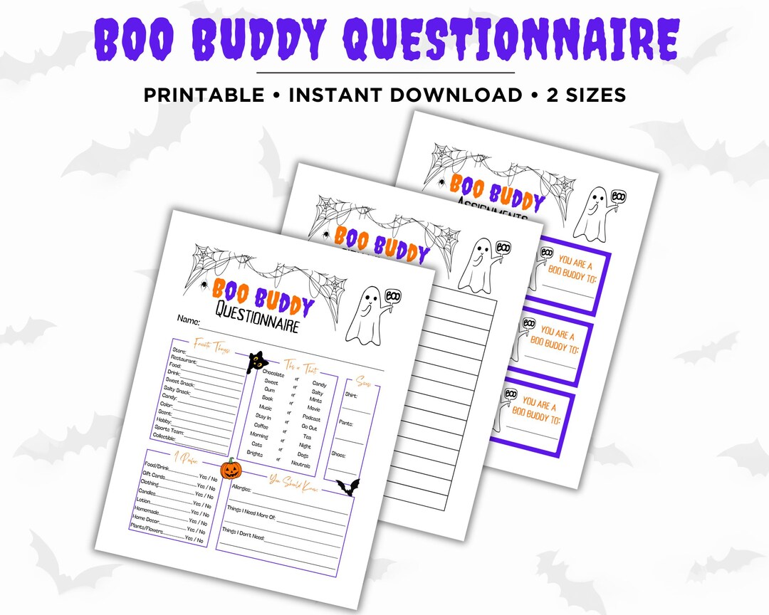 Boo Buddy Questionnaire, Boo Buddy Survey, Boo Buddies, Coworker Gift ...