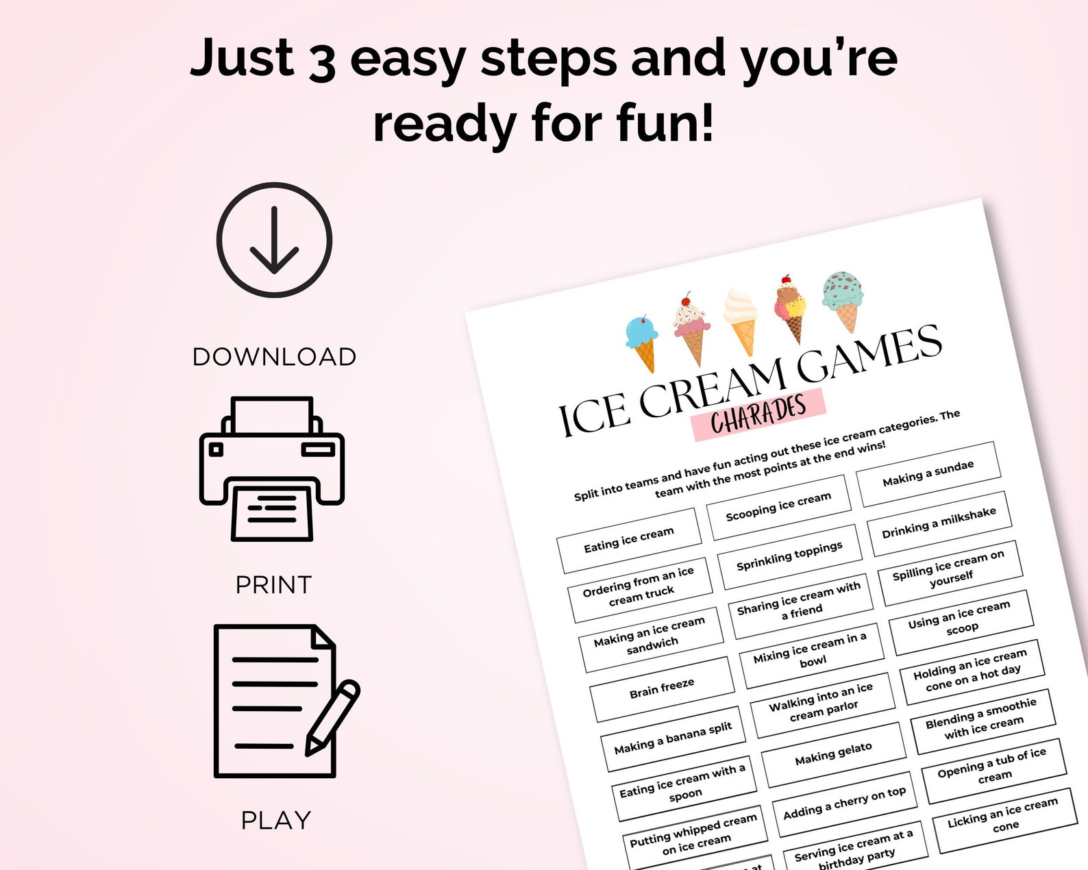 Ice Cream Charades Game, Printable Charades Game, Ice Cream Game, Ice ...