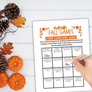 Fall Find Someone Who Game, Fall Find the Guest Bingo, Printable Fall ...