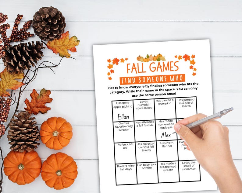Fall Find Someone Who Game, Fall Find the Guest Bingo, Printable Fall ...