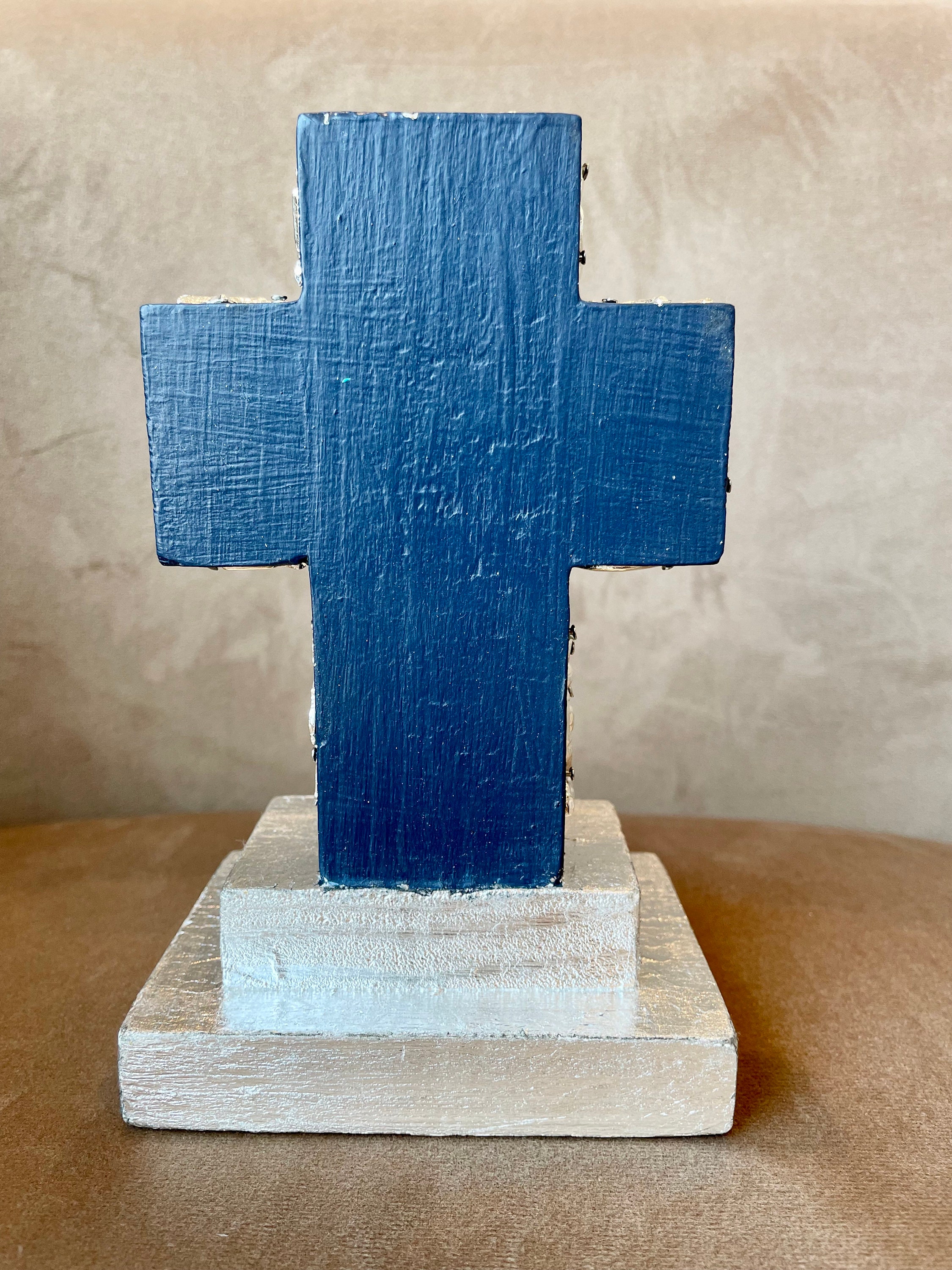 Wood Cross With Milagros, Small Wood Cross With Base, Mexican Charms ...