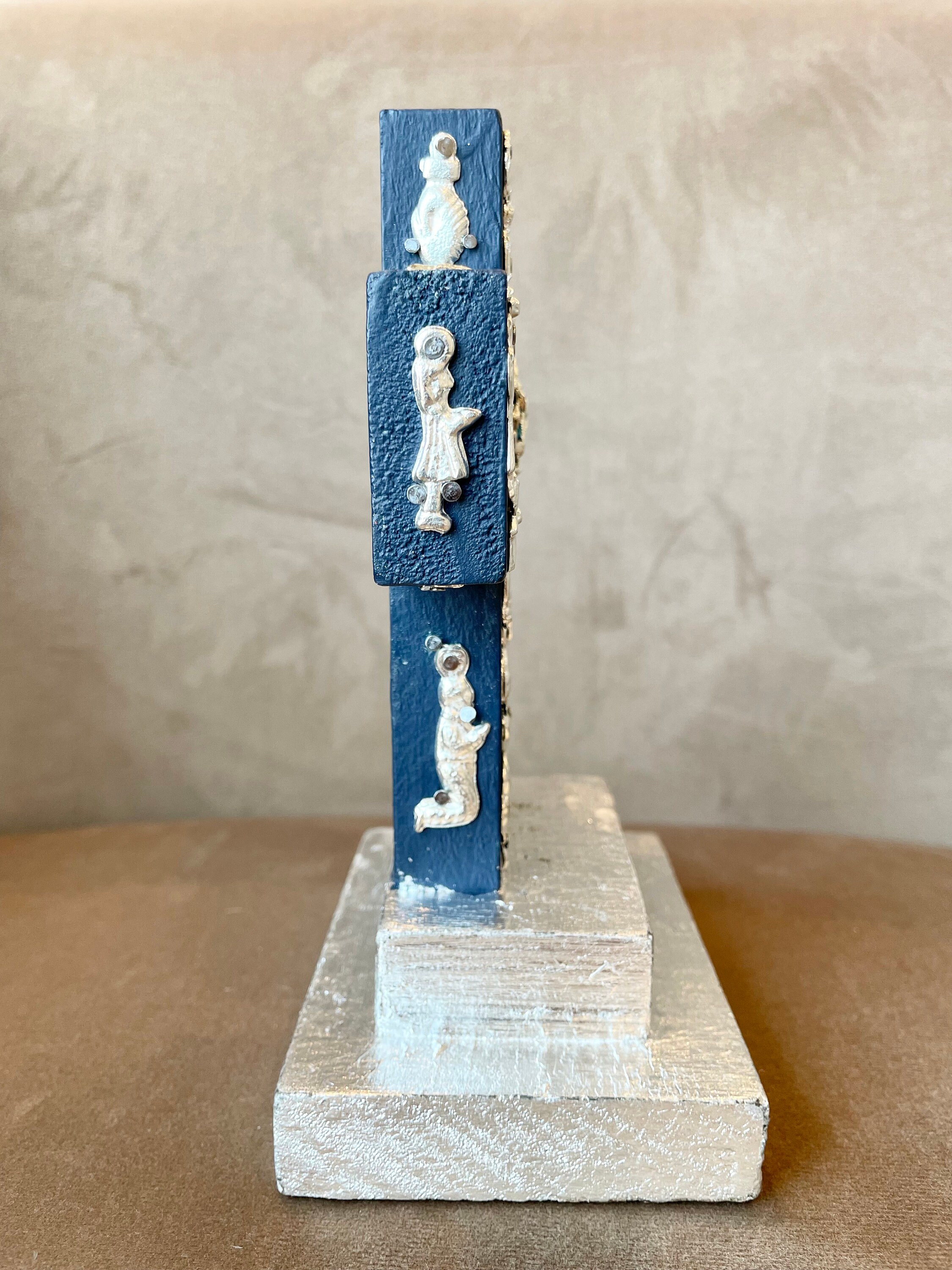 Wood Cross With Milagros, Small Wood Cross With Base, Mexican Charms ...