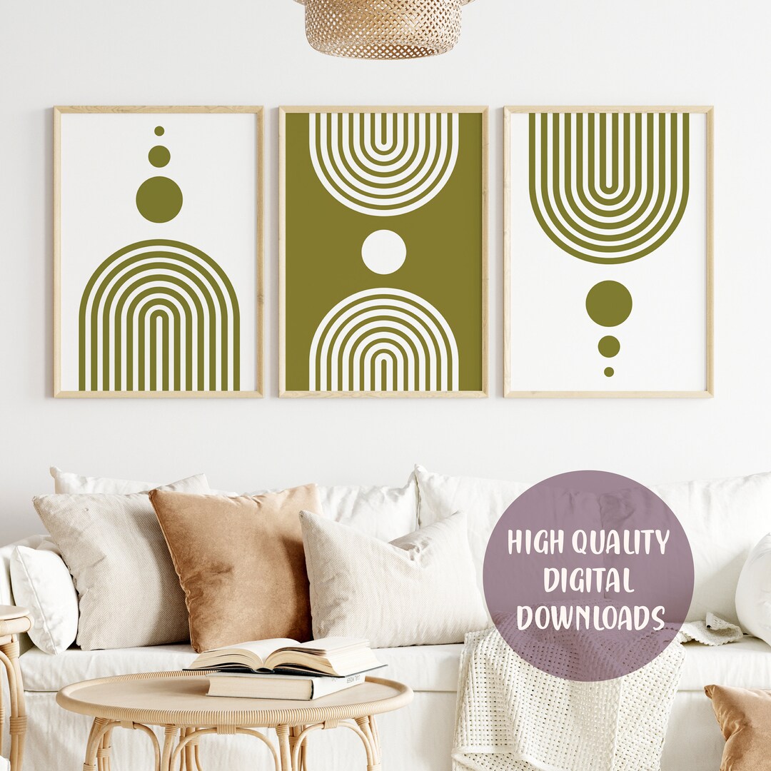 Boho Wall Art Print, Set of 3, Mid Century Modern Wall Art, Geometric Modern Wall Art, Abstract ...