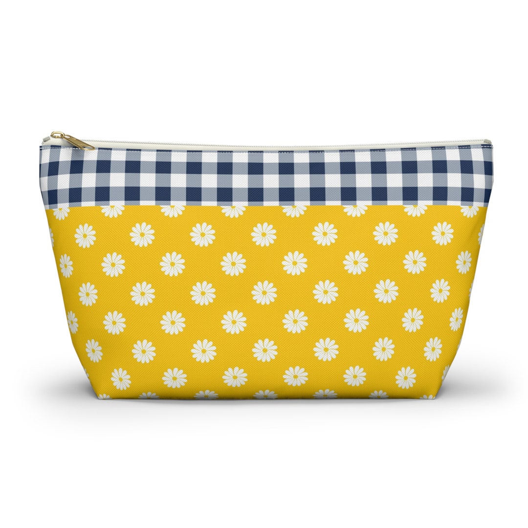 Yellow Daisy Print Clutch With Blue Gingham Detail Cute Travel Toiletry ...