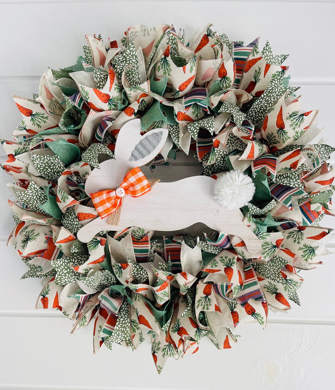 Easter Bunny Wreath, Spring White Rabbit Wall Decor, Country Farmhouse ...
