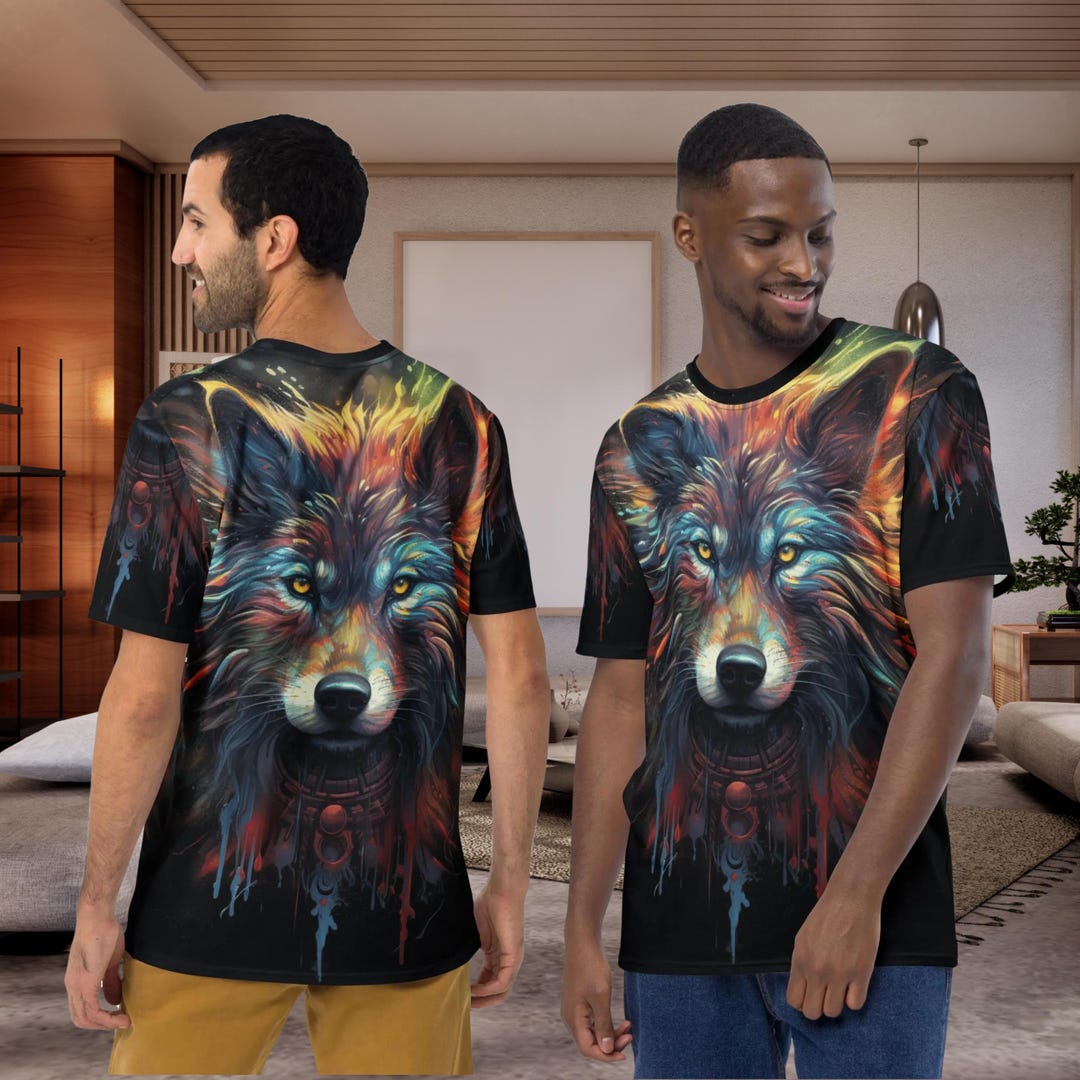 Wolf Men's T-shirt All Occasion Gift Pastel Chalk Design Colorful All ...