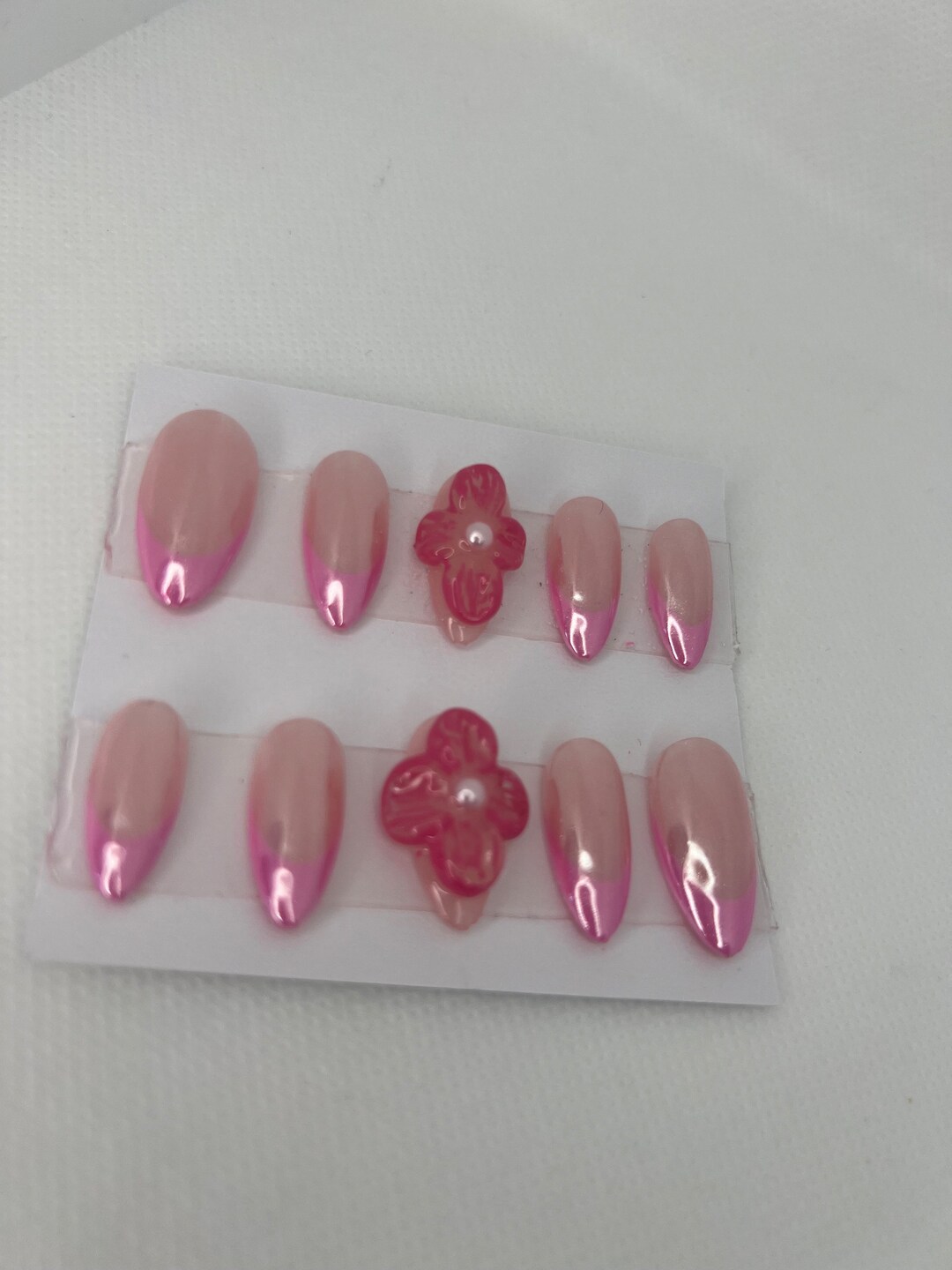 Pink Chrome Frenchies W/ 3D Flower - Etsy