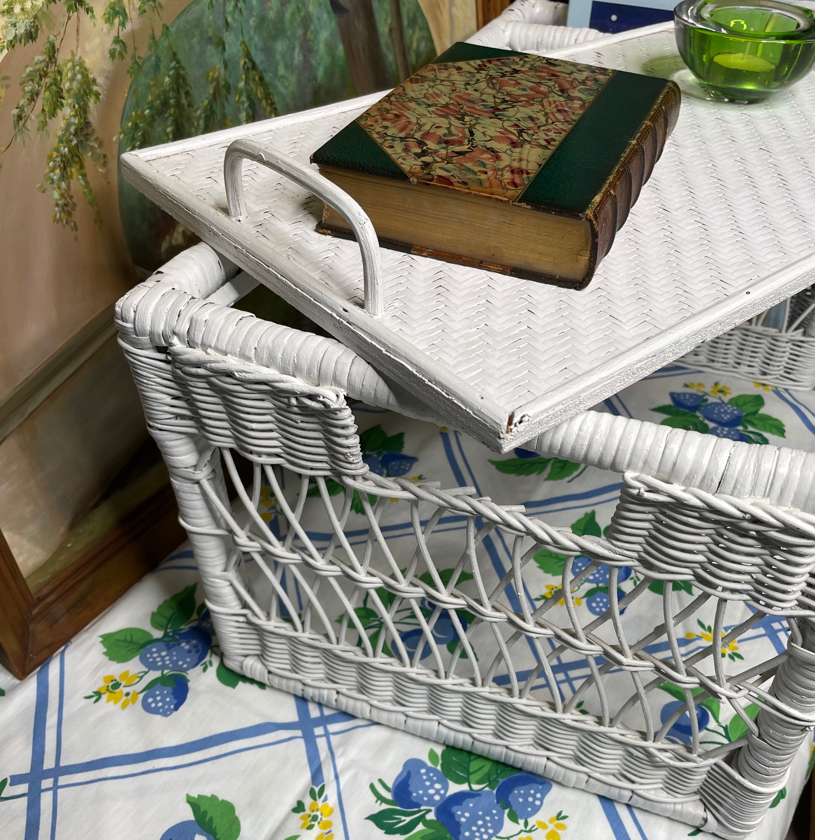 White Wicker Bed Tray With Side Basket - Etsy