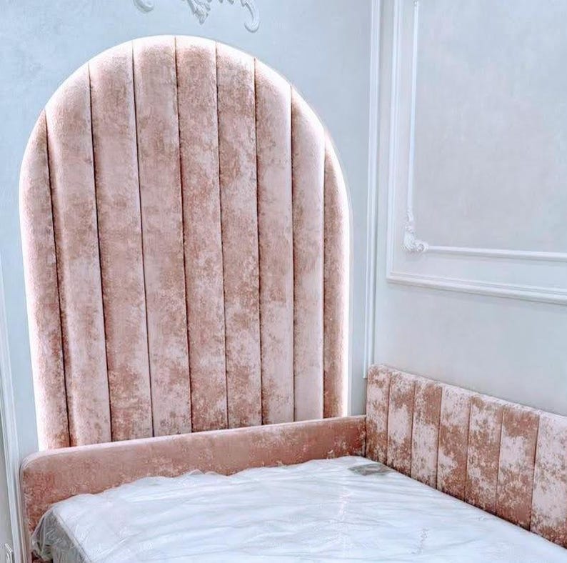 Custom Upholstered Wall Panels – Vertical Slat Style – Velvet Stripes for Modern Headboards ...