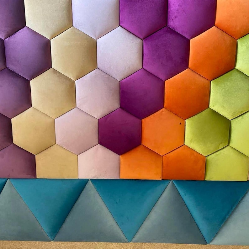 Velvet Hexagon Wall Panel. Soft Padded Headboard in Various Colors for Bedroom, Nursery or ...