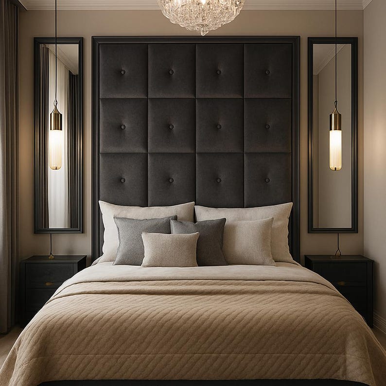 Upholstered Wall Panels With Button Detail. Soft Headboard Panels for ...