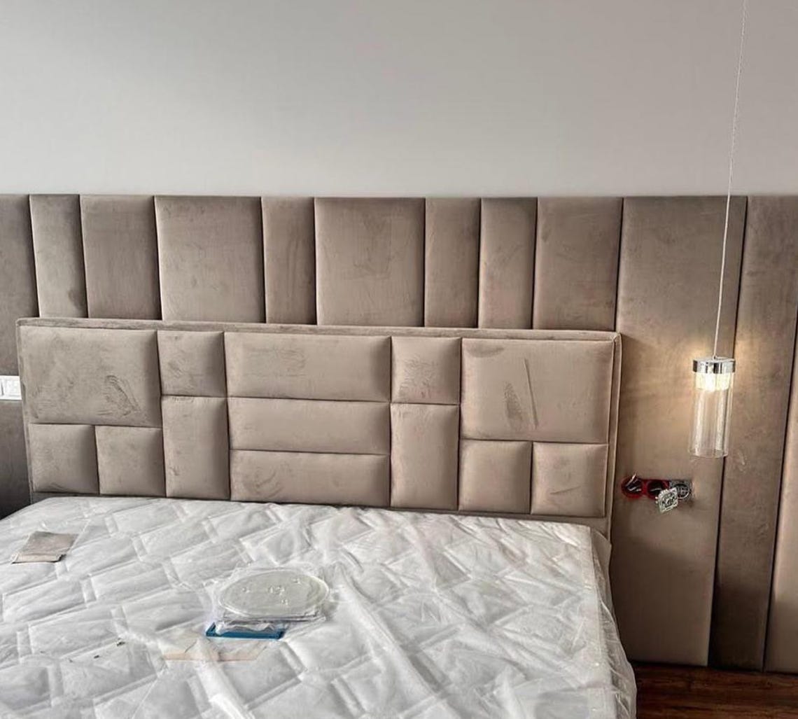 Custom Upholstered Wall Panels – Vertical Slat Style – Velvet Stripes for Modern Headboards ...