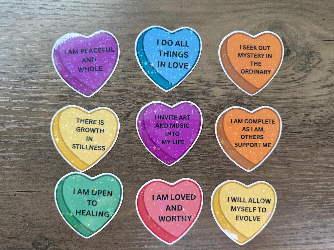 Affirmation Candy Heart Stickers: Personalized Love Gifts - Holographic ...