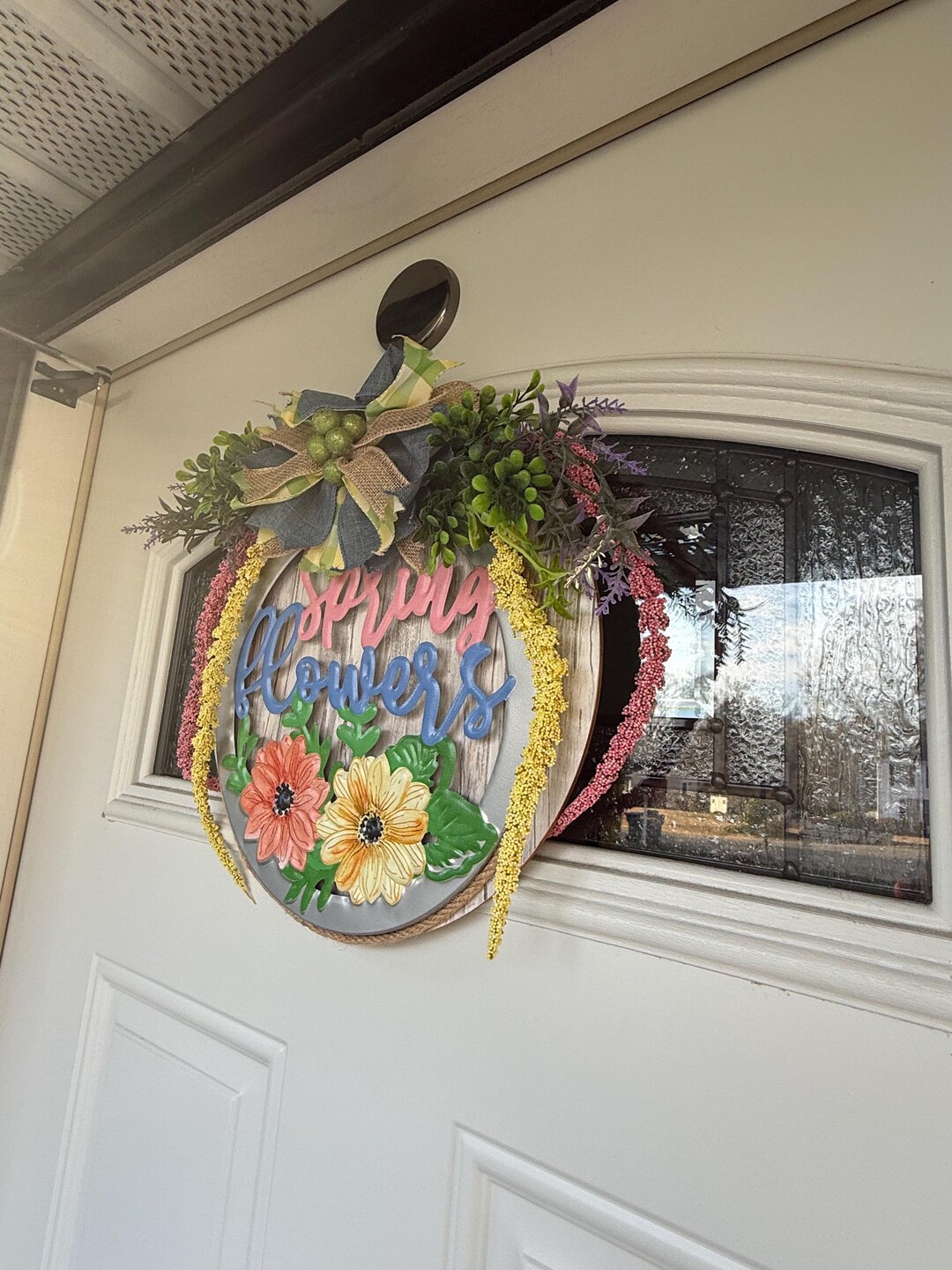 Spring Flowers Door Hanger – 3D Wooden Floral Welcome Sign, Bright ...