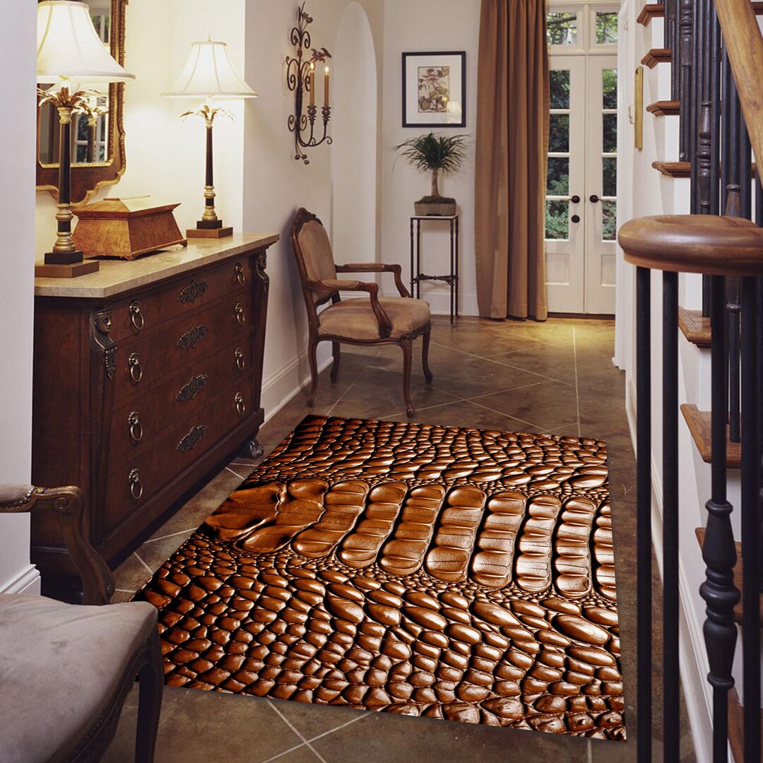 Snake Skin Print Rug: Modern Brown Area Rug, Non-slip - Etsy