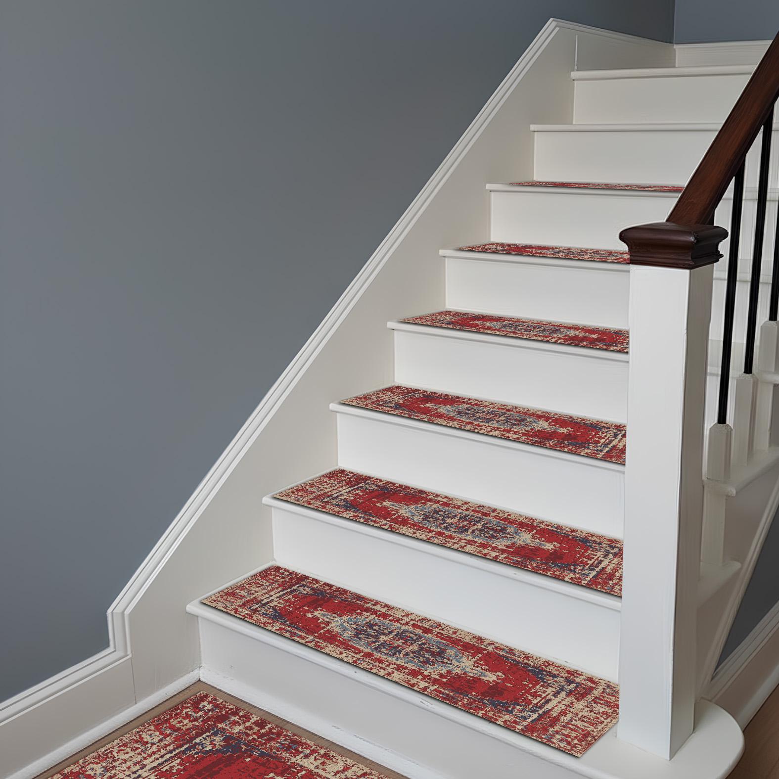 Vintage Ruby Red Stair Rug, Antique Persian Medallion Step Carpet ...
