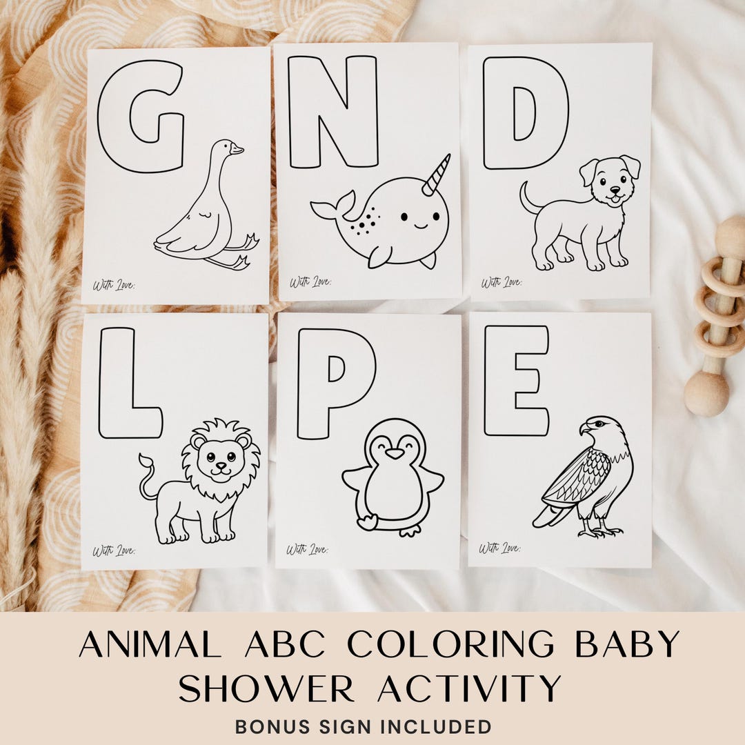 ABC Coloring Baby Shower Activity, Animal ABC Color Book, Fun Baby ...