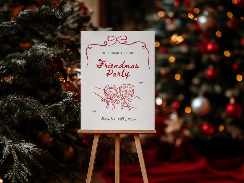 Friendsmas Welcome Sign - Editable Canva Template, Christmas Party ...