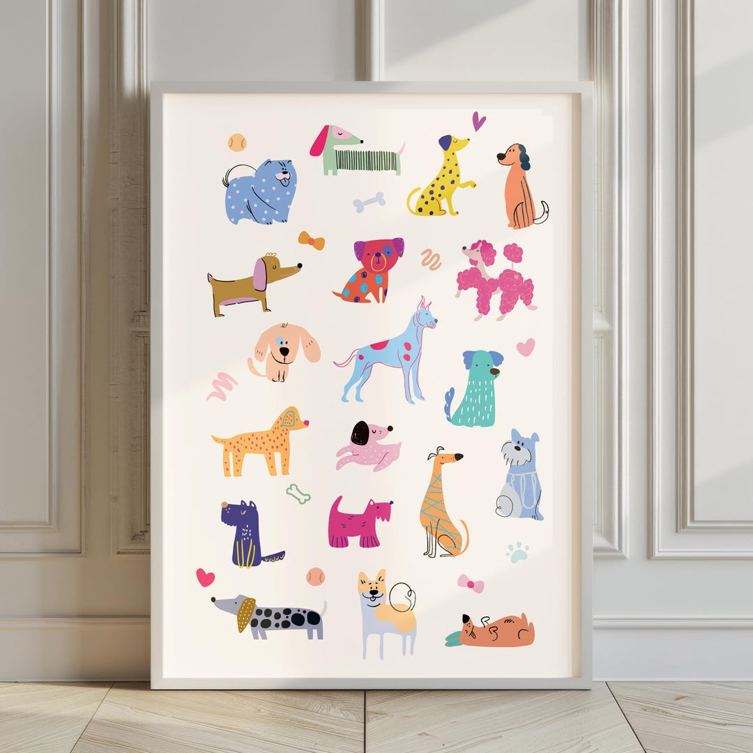 Dog Print Wall Art Dog Breeds Print for Dog Lover Gift for Dog Owners ...