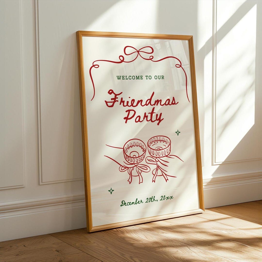 Friendsmas Welcome Sign - Editable Canva Template, Christmas Party ...