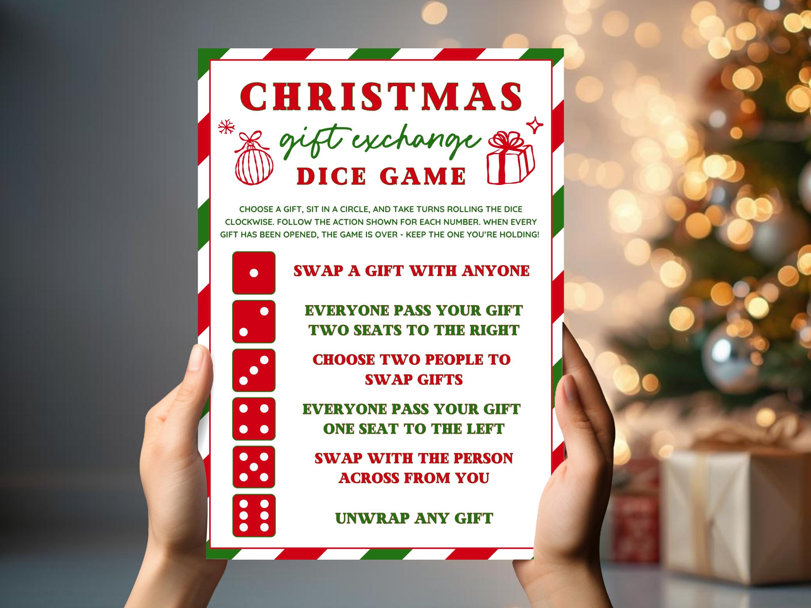 Printable Christmas Gift Exchange Dice Game, Fun Holiday Party Game for ...