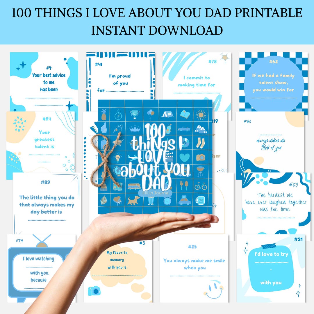 Printable Gift for Dad - 100 Things I Love About You Book for Best Dad ...