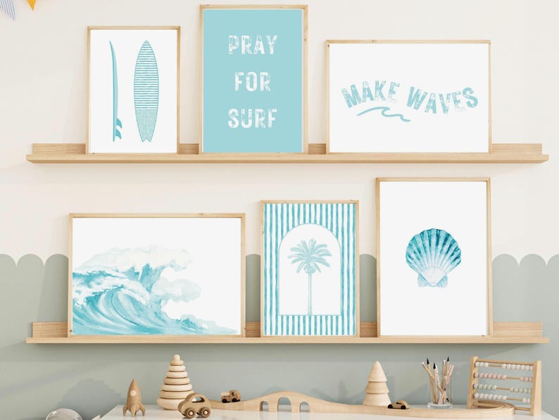 Surf Wall Art Bundle, Boys Beach Nursery Printable, Coastal Blue Room ...