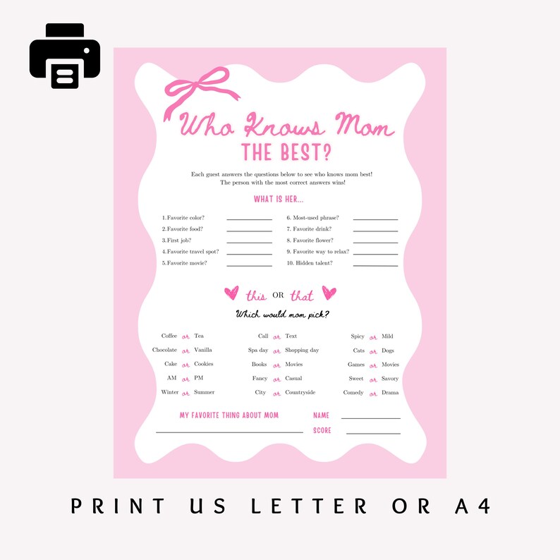 Mom's Birthday Game - Editable Canva Template, Fun Game for Mother's ...