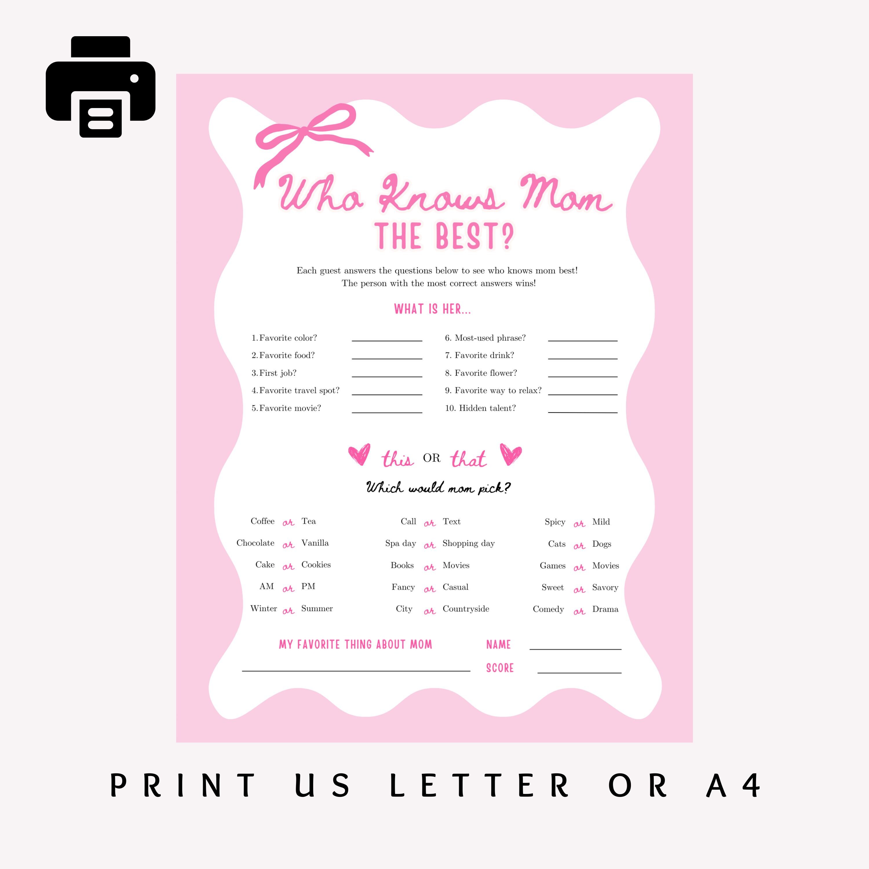 Mom's Birthday Game - Editable Canva Template, Fun Game for Mother's ...