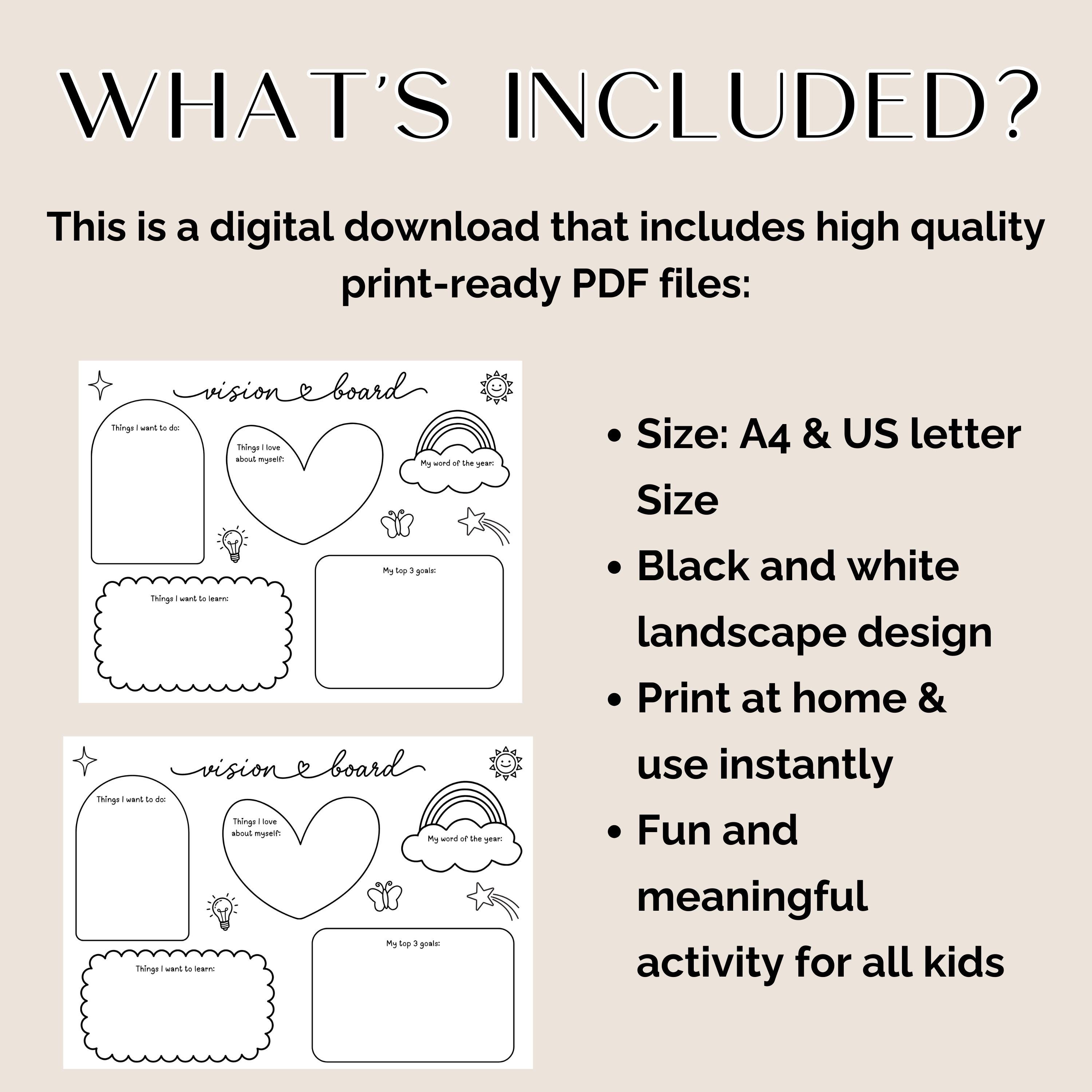 Kids Vision Board Printable, Digital Download Vision Board Activity for ...