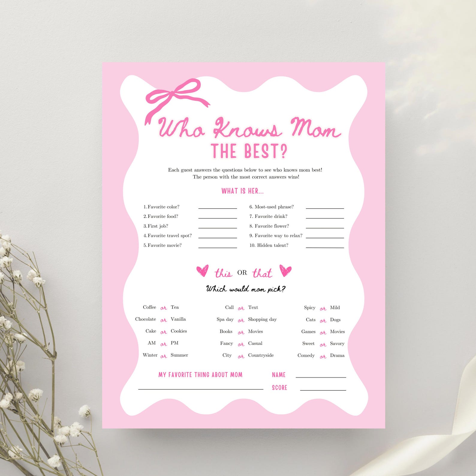 Mom's Birthday Game - Editable Canva Template, Fun Game for Mother's ...