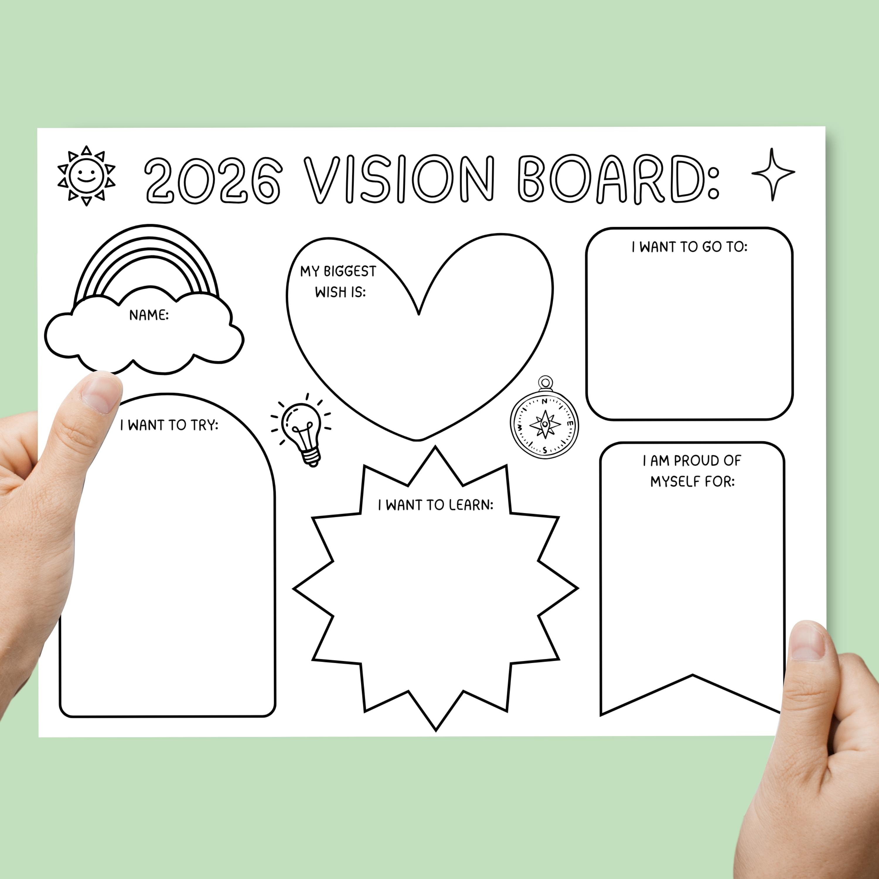 Printable Kids Vision Board 2026, Digital Download Coloring Activity ...