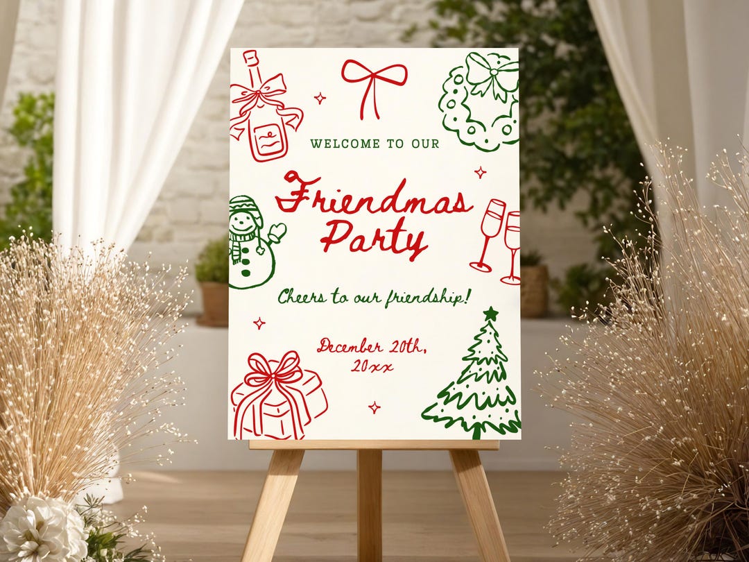Friendsmas Welcome Sign, Editable Canva Template, Christmas Party ...
