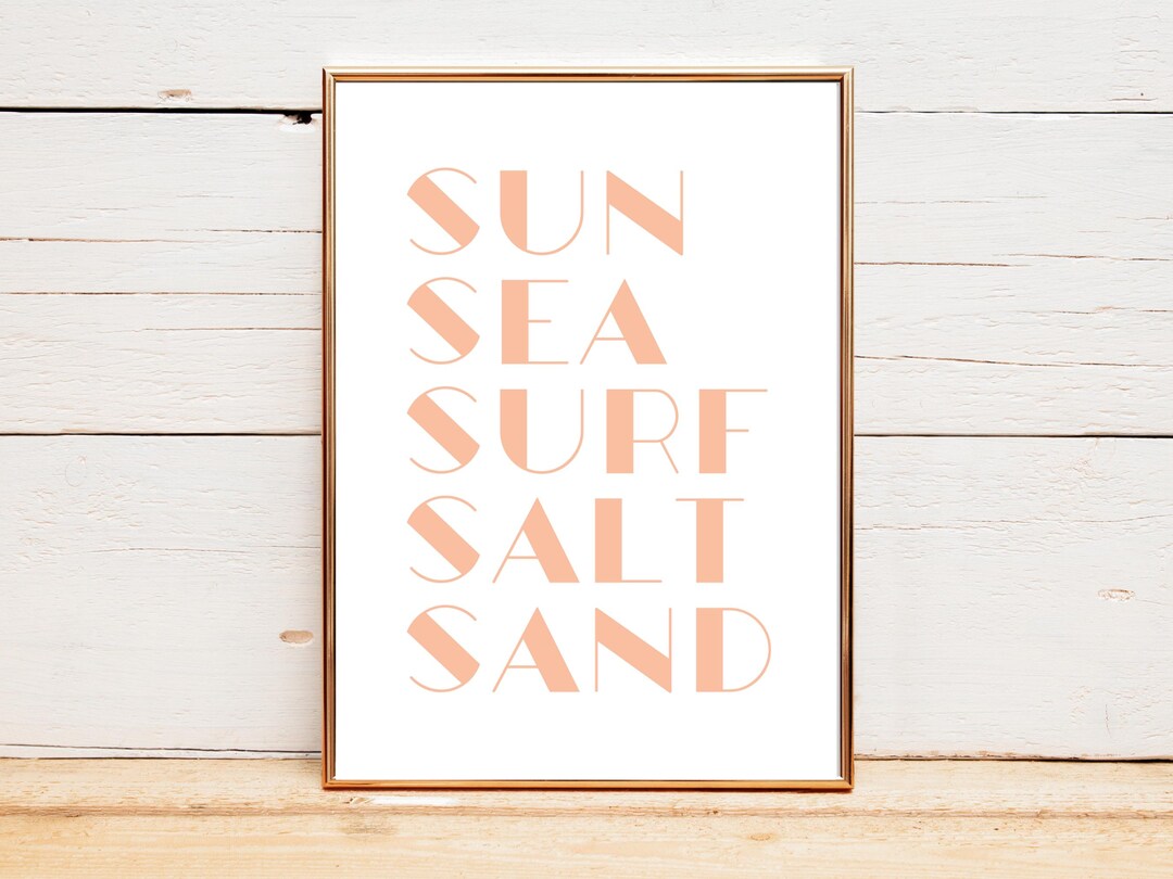 Printable Sun Sea Surf Salt Sand Sign, Beach Wall Art, Nursery Coastal ...