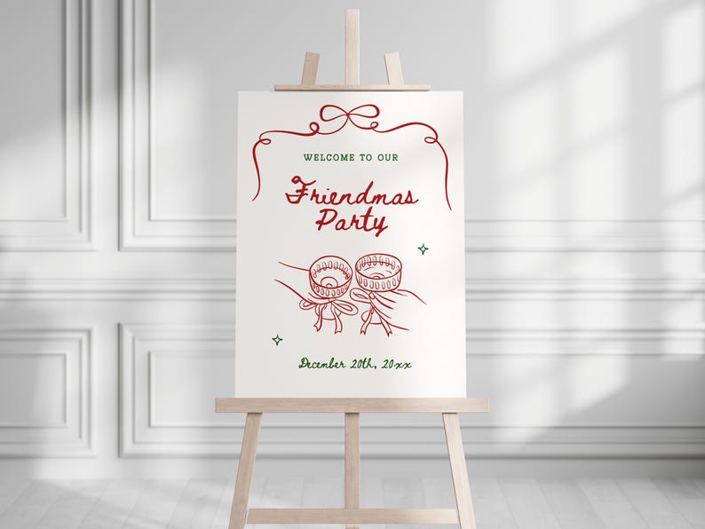 Friendsmas Party Welcome Sign – Editable Christmas Template - Digital ...