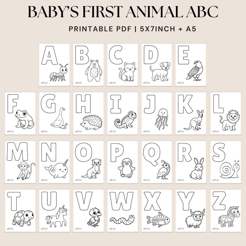 Baby's First ABC Book - Fun Baby Shower Coloring Activity, Blank ABC ...