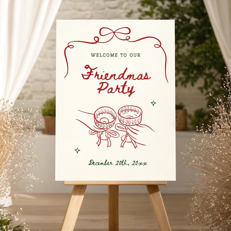 Friendsmas Party Welcome Sign – Editable Christmas Template - Digital ...
