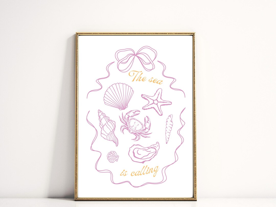 Coastal Beach Decor Digital Download, Seashell Print Surfy Wall Art ...